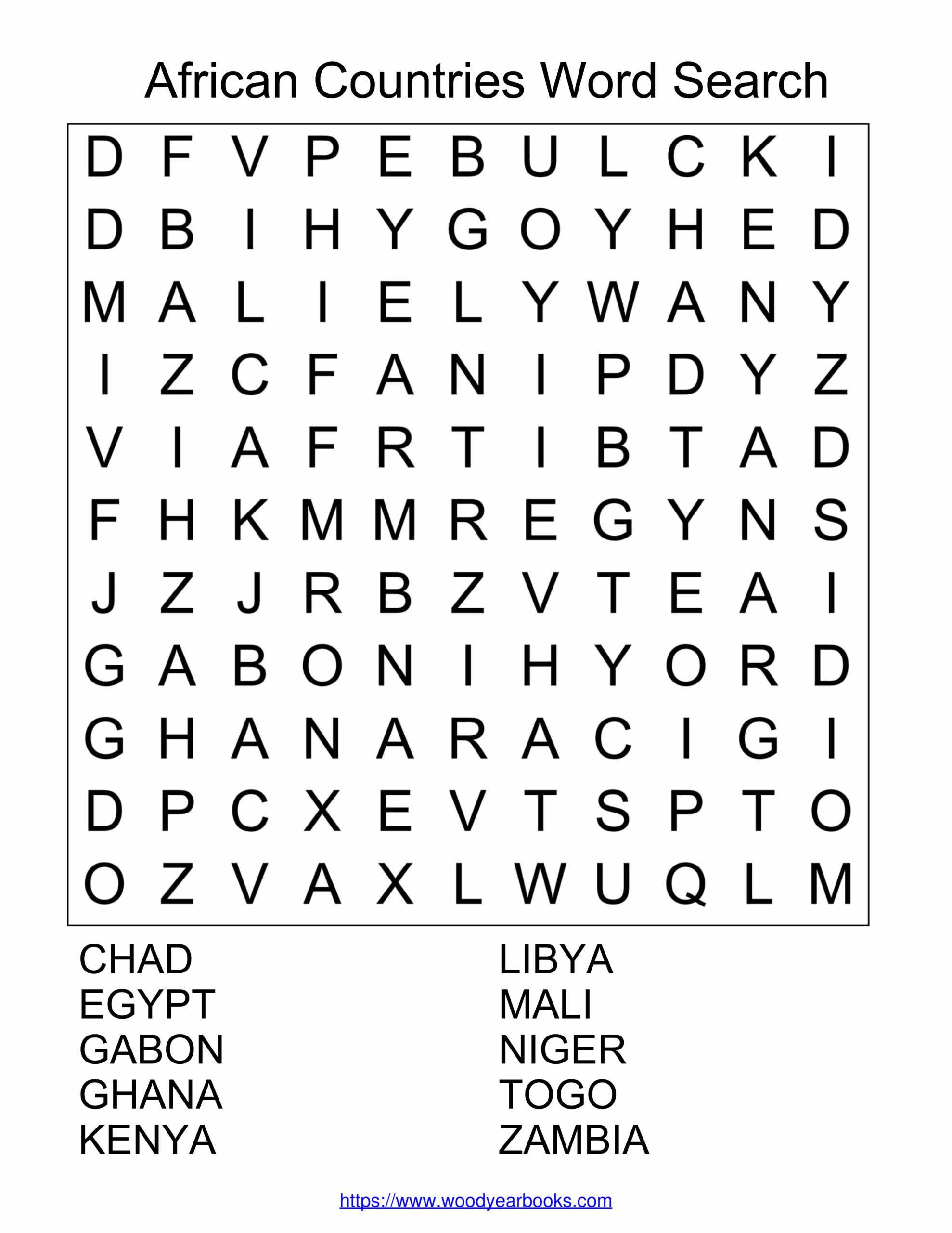 Easy African Countries Word Search For Seniors – Woodyear Books