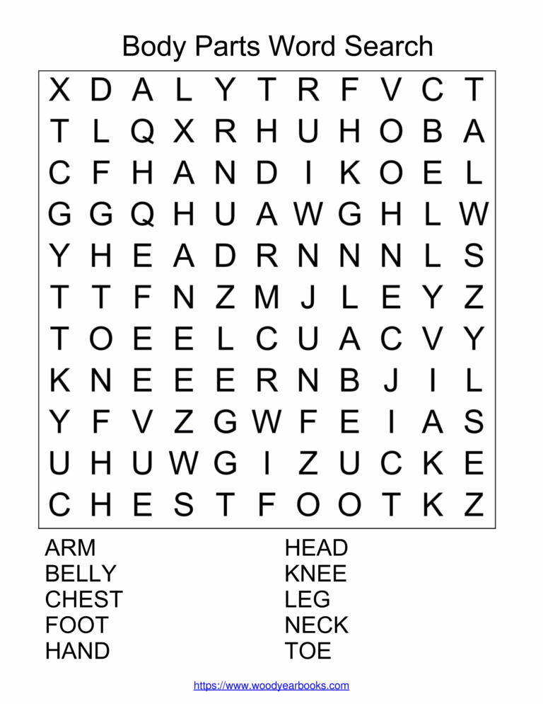 Easy Body Parts Word Search For Seniors – Woodyear Books