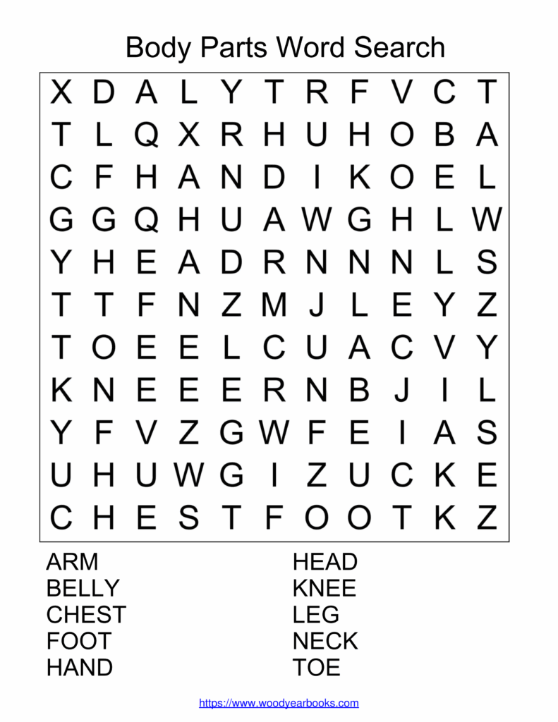 Easy Body Parts Word Search For Seniors – Woodyear Books