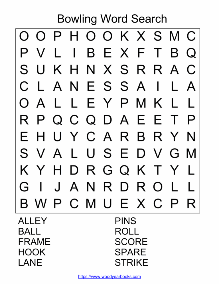 Easy Bowling Word Search Printable For Seniors – Woodyear Books