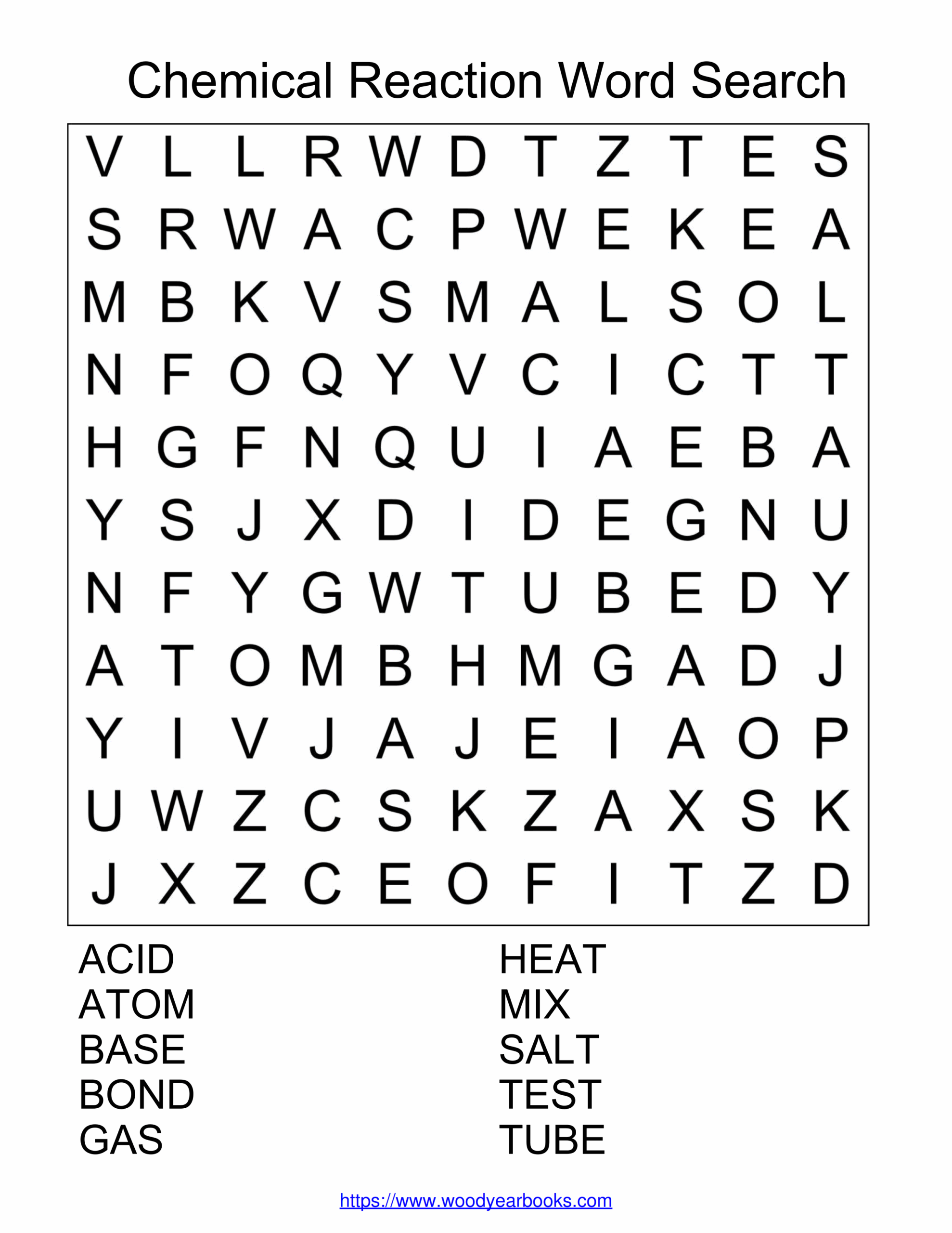 Easy Chemical Reaction Word Search For Seniors – Woodyear Books