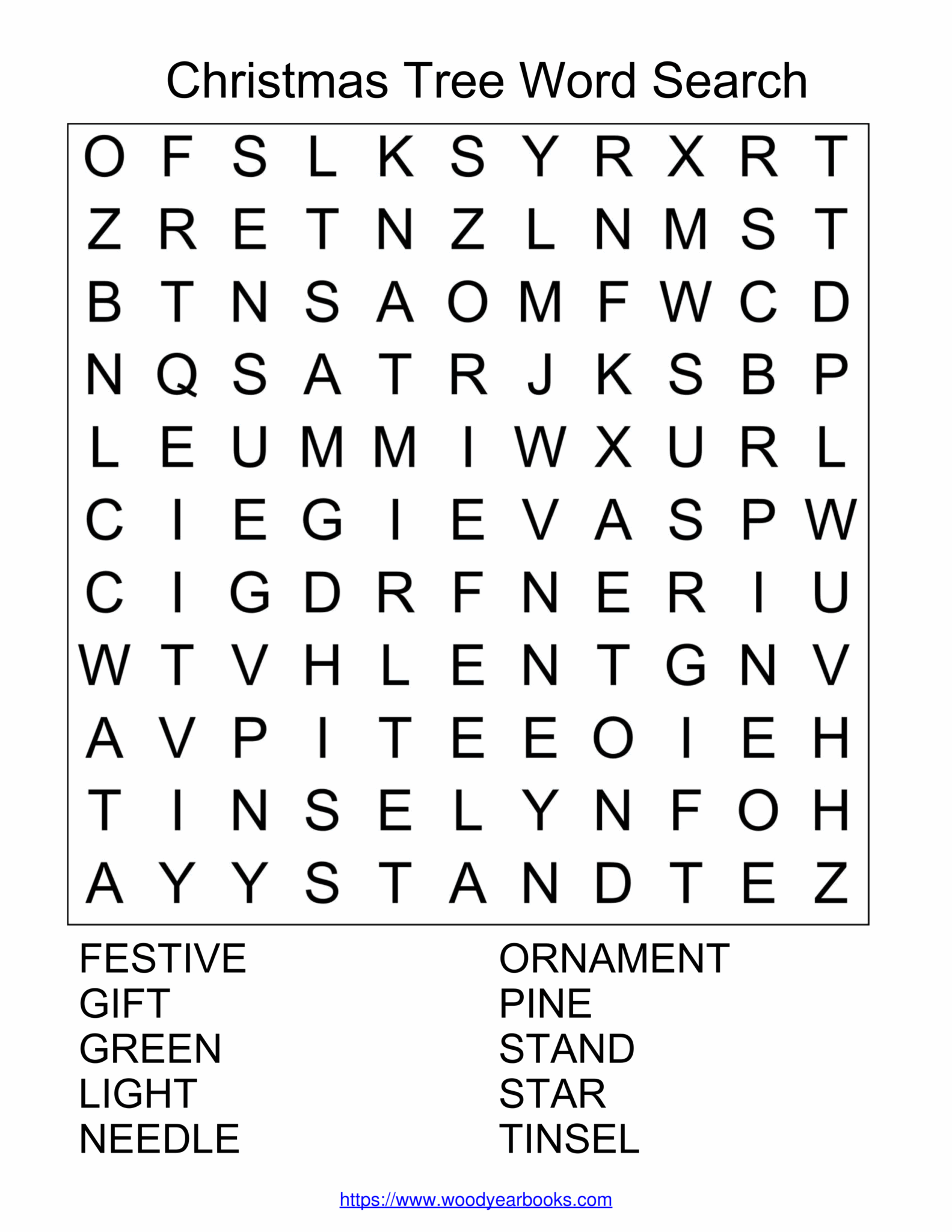 Easy Christmas Tree Word Search For Seniors – Woodyear Books