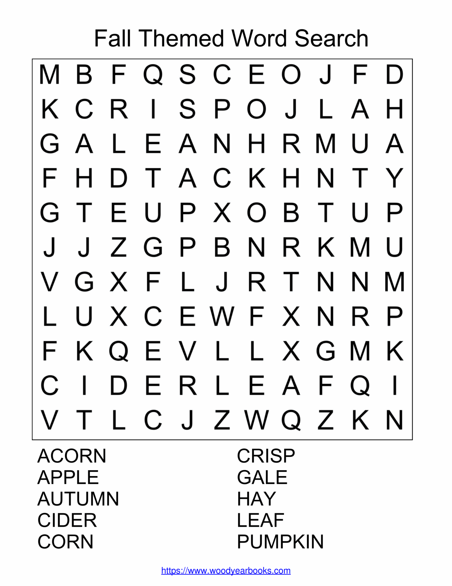 Easy Fall Themed Word Search For Seniors – Woodyear Books