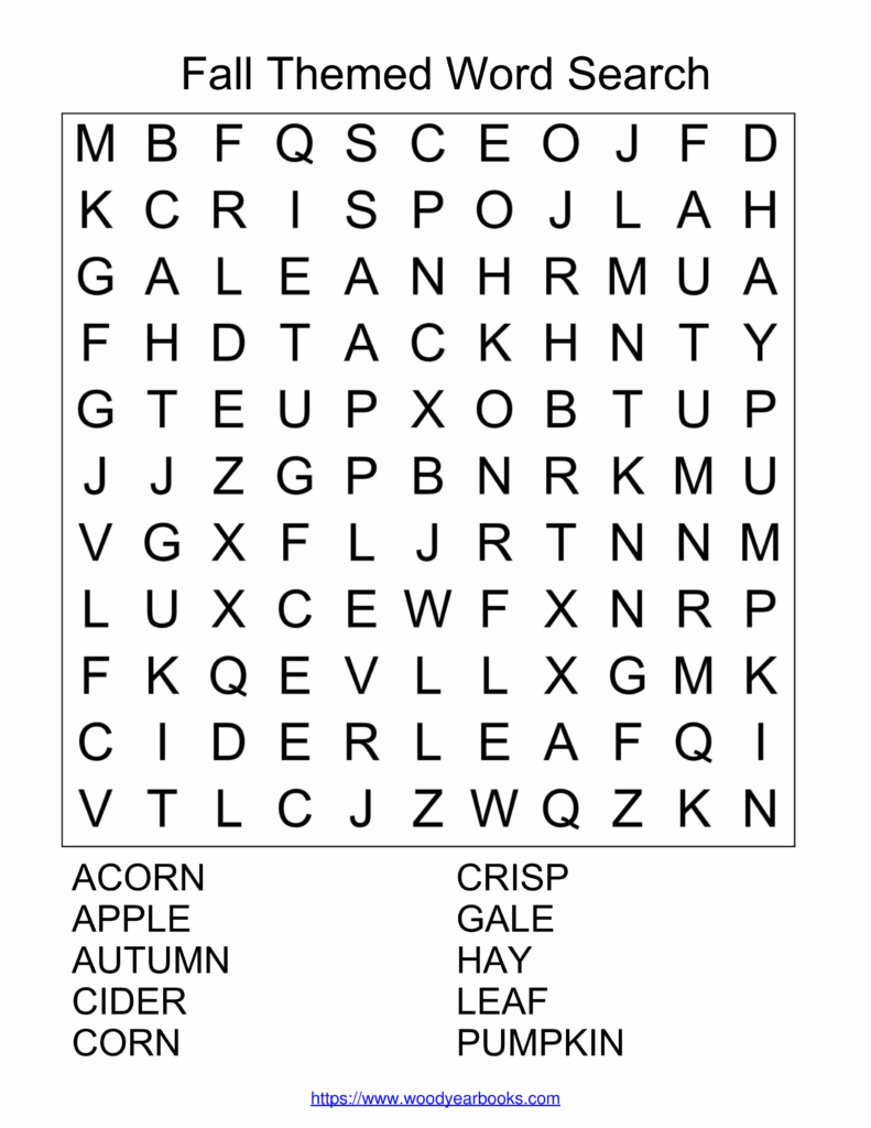 Easy Fall Themed Word Search For Seniors – Woodyear Books
