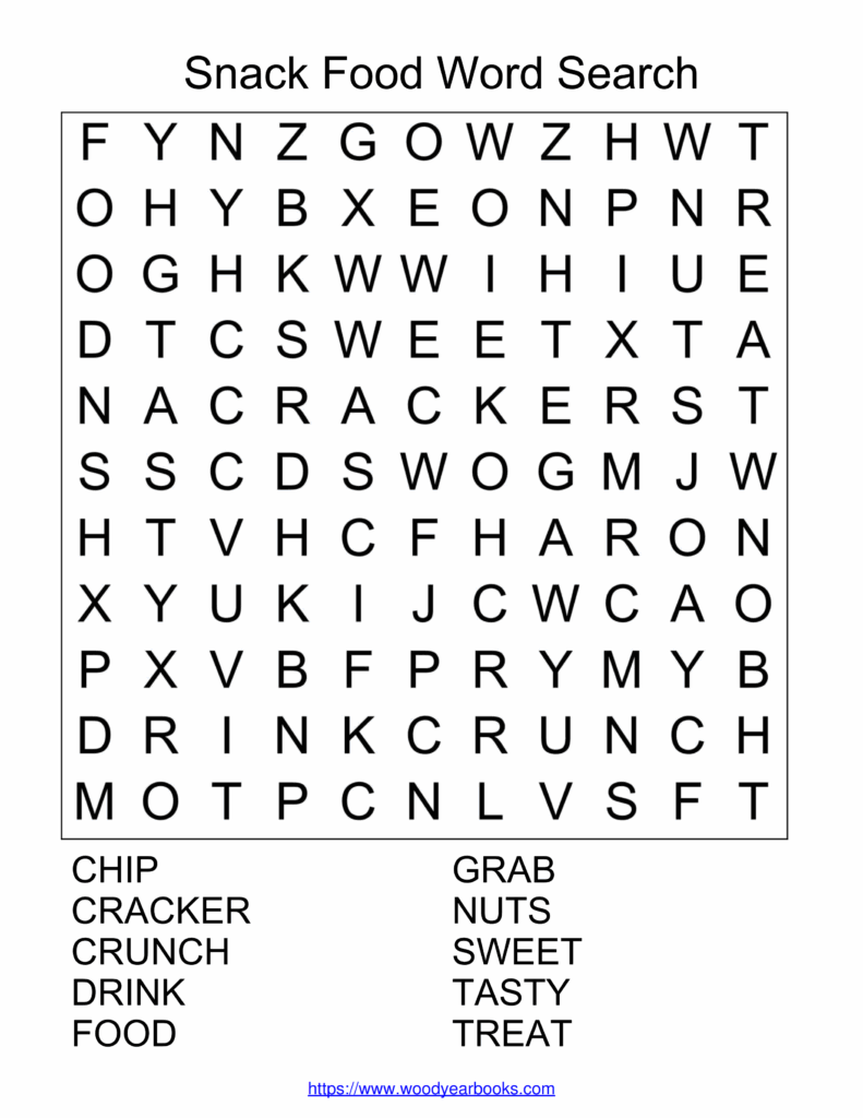 Easy Snack Food Word Search Printable For Seniors – Woodyear Books