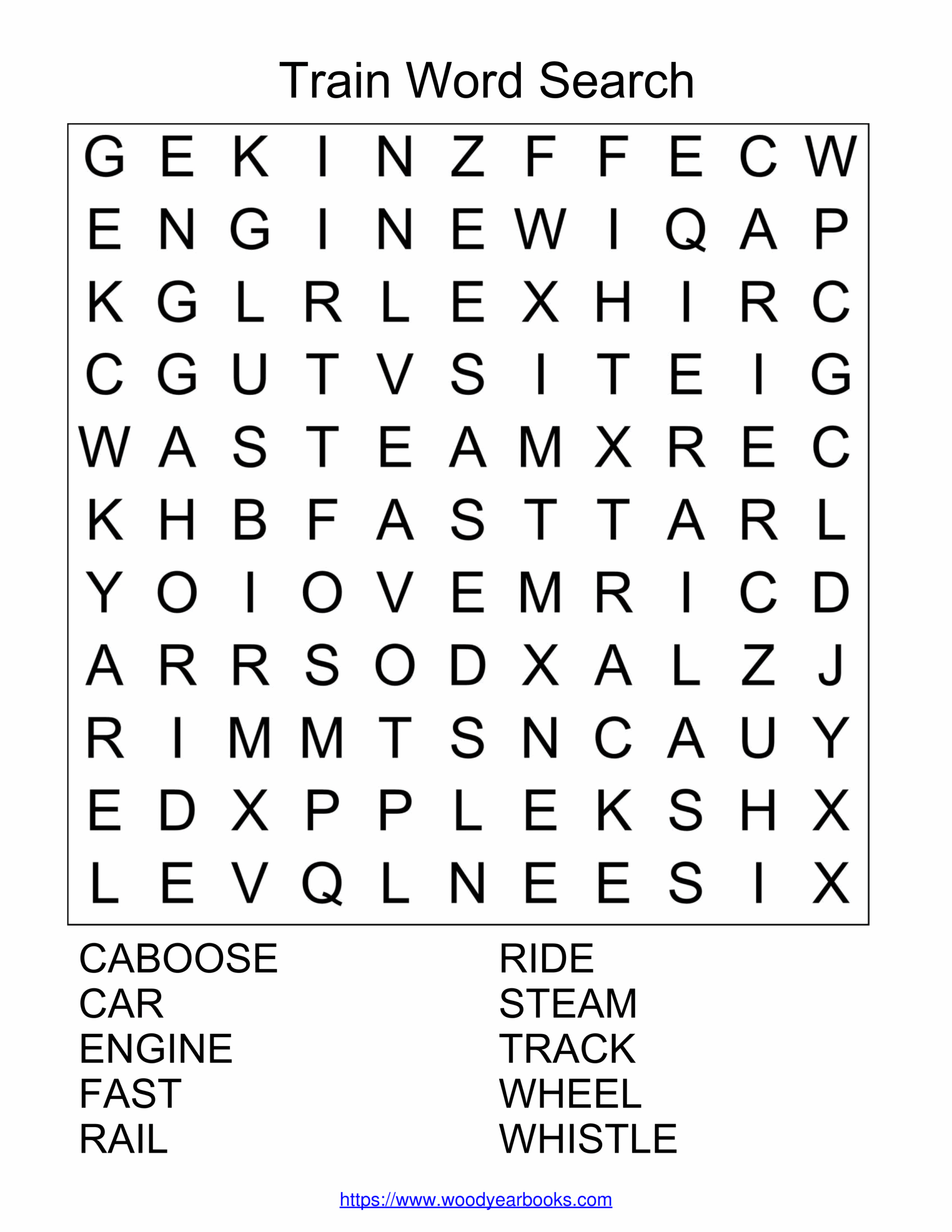 Easy Train Word Search For Seniors – Woodyear Books
